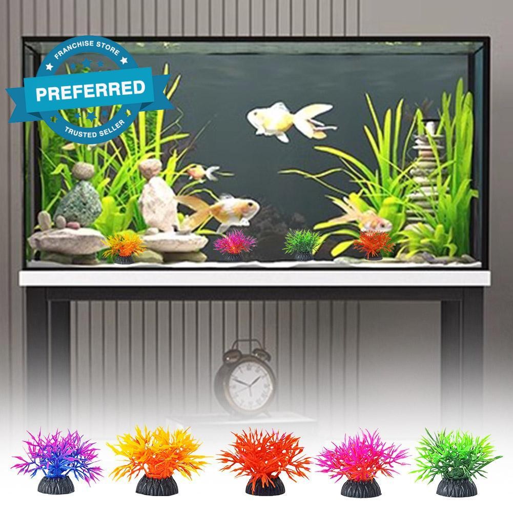 Mini Artificial Plastic Plants Fish Tank Decoration Fish Flowers Pet ...