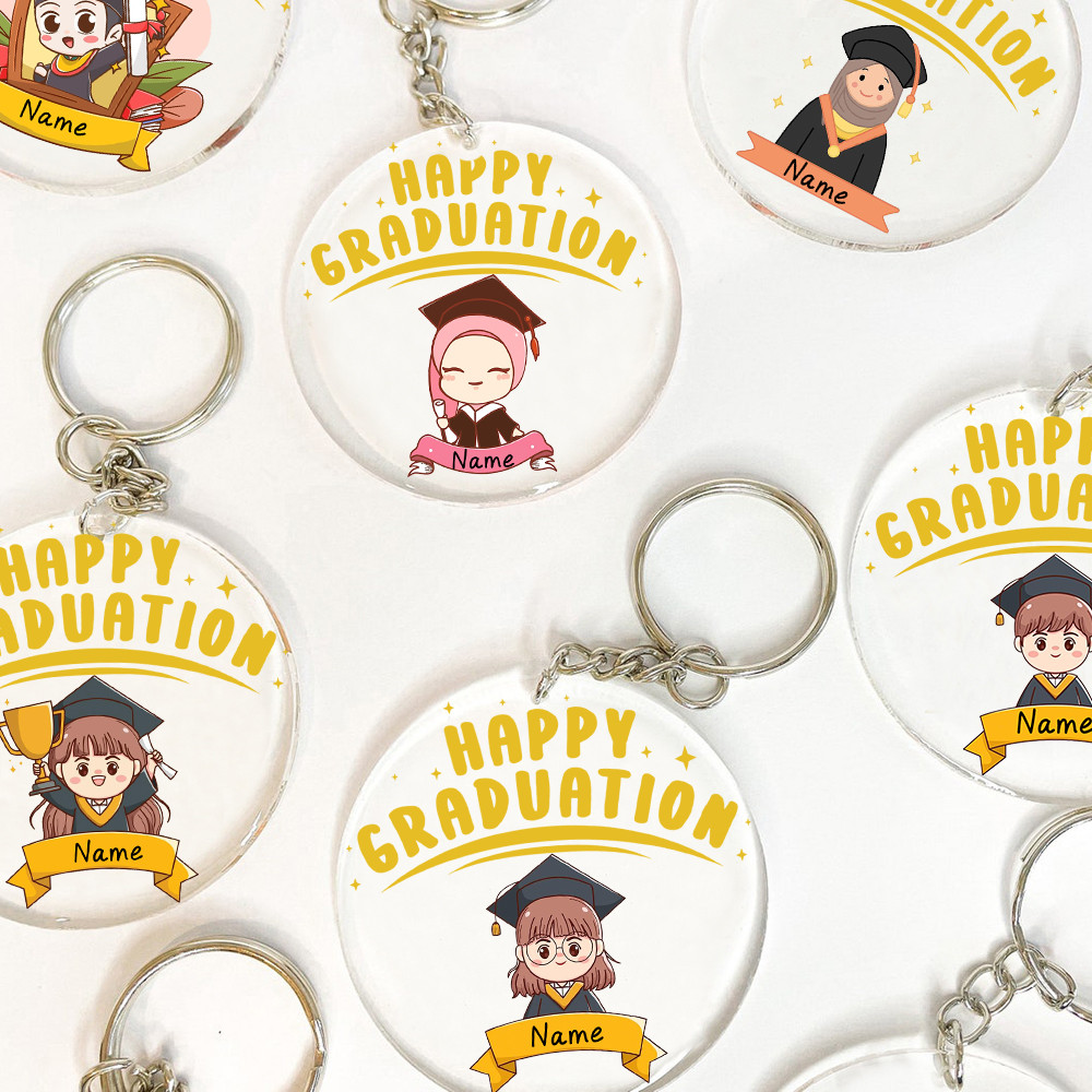 Graduation Gift Acrylic Keychain Cartoon Custom Name Keyrings for ...