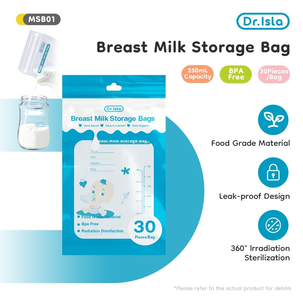 Dr.isla MSB01 Breastmilk Storage Bag Double Lock (30 Pcs x 250ml ...
