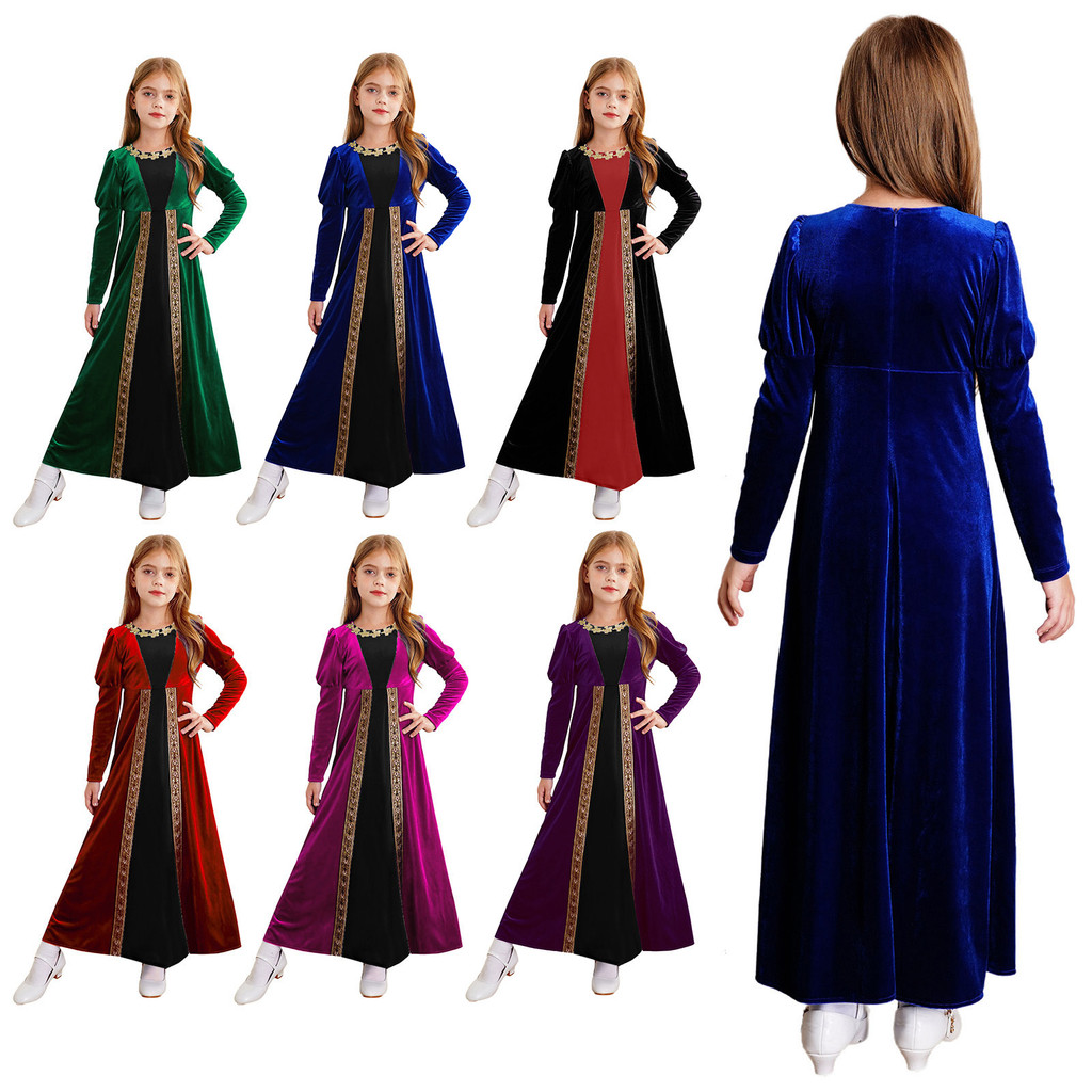 TTAO Kids Girls Medieval Renaissance Velvet Dress Costume Long Sleeve ...