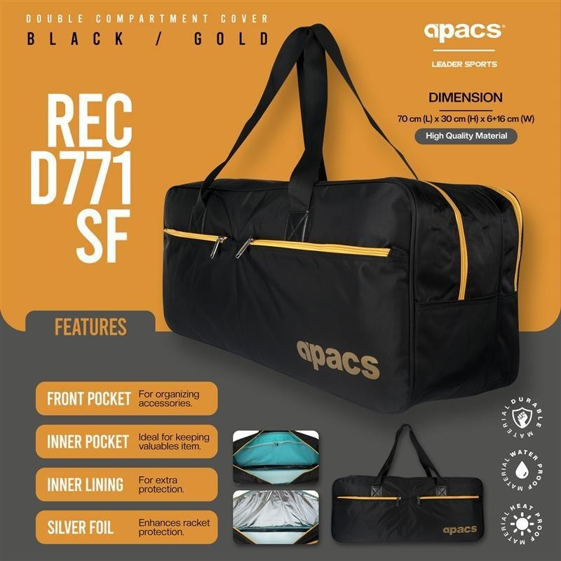 APACS DOUBLE COMPARTMENT RACKET BAG D771 (WITH SILVER FOIL) | Shopee ...