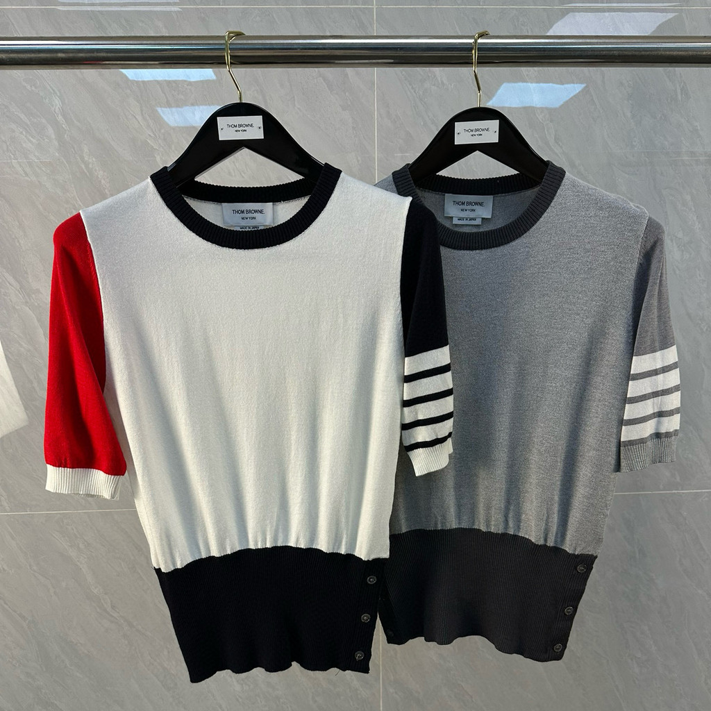 Thom browne Knitwear Women's Contrast Color Four-Bar Round Neck ...