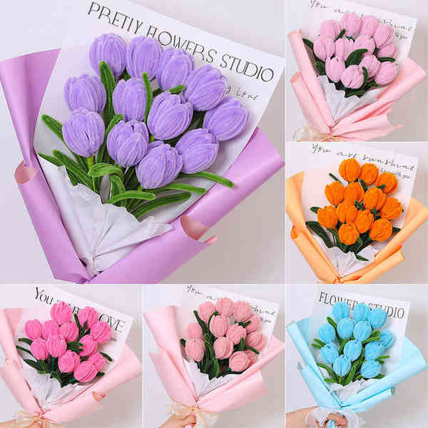 bunga dawai bulu kawat bulu bunga dawai bunga Tulip twist stick bouquet ...