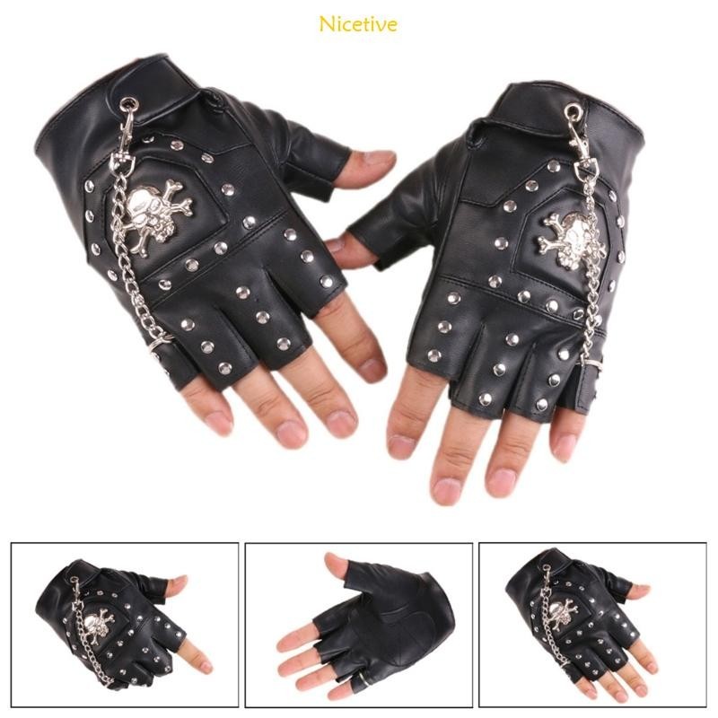 NICE Punk Gothic Fingerless Biker Gloves PU Leather Half Finger Gloves ...