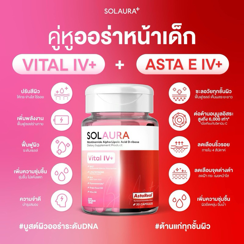 SOLAURA Soul Aura Vital IV+ Complete Vitamin Set | Asta E Ultra V Collagen For Skin Care Reduce ...