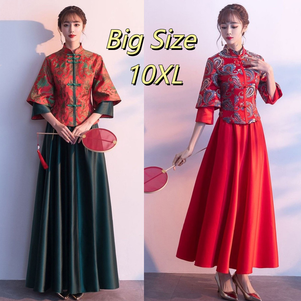 9XL 10XL 中式套装 Cheongsam One Set Chinese Style Bridesmaid Dress Outfit ...