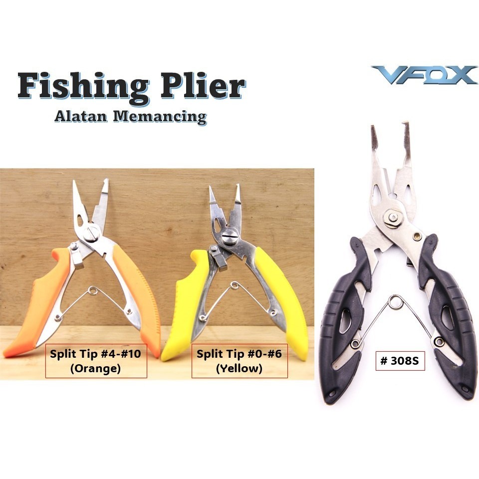 VFOX FISHING PLIER #308S, Split-Tip Fishing Plier #0-#6, #4-#10 (Alatan ...