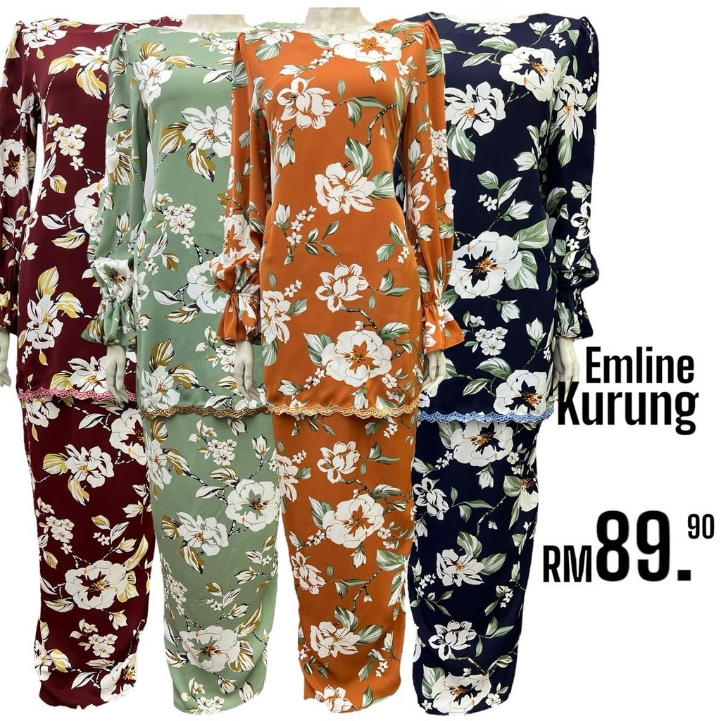 L00097 Emline Kurung Moden Floral Fashion Kain Susun Belakang (Size:38 ...