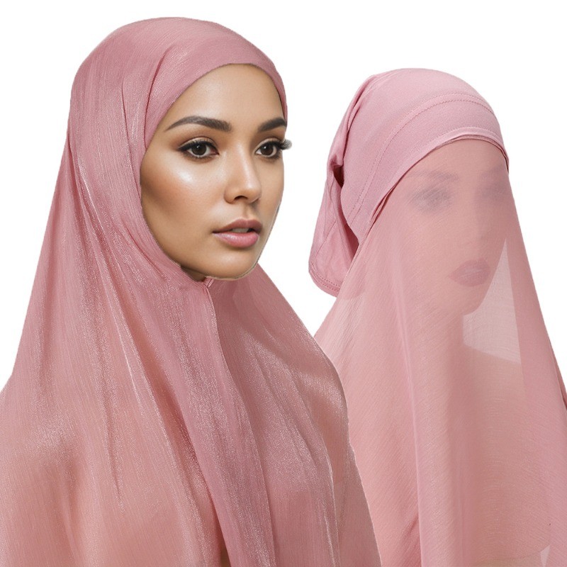 Tudung Instant Shawl Shimmer Silk Viral Plain Shawl With Inner Snowcap ...