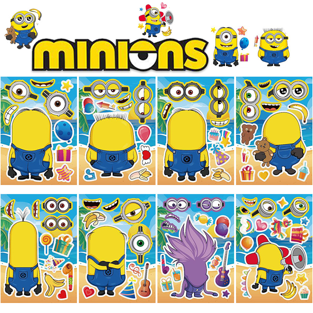 8 Sheets/Bag Cute Cartoon Minions Series Puzzle Stickers for Children ...
