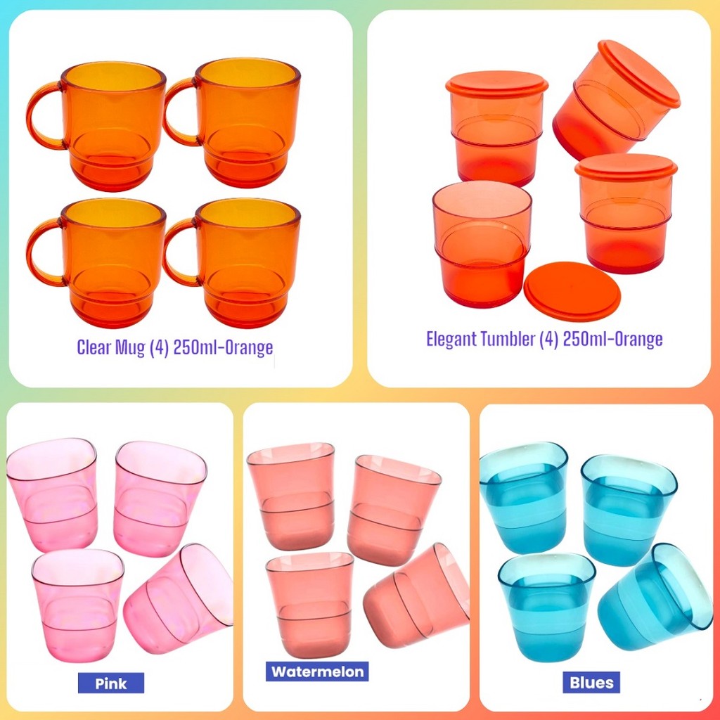 Tupperware Crystalline Short Glass (1/2/4pcs) 230ml/Clear Mug 250ml ...