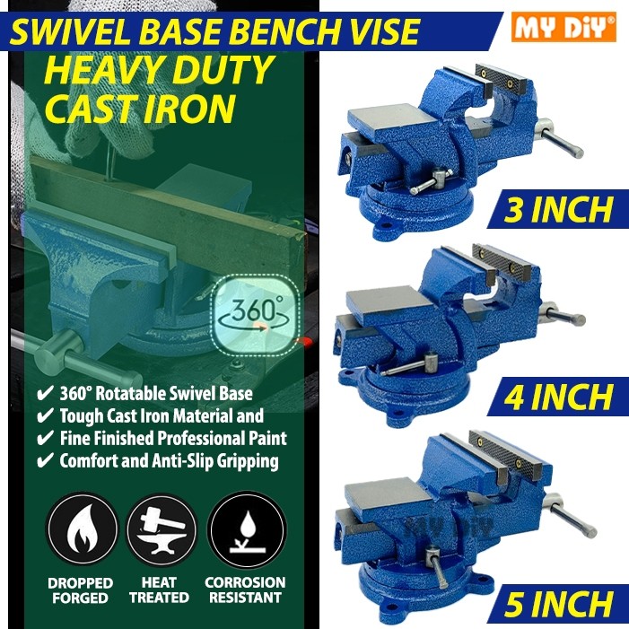 READY STOCK !!! 3” 4” or 5" Swivel Base Bench Vise / Heavy Duty Bench ...