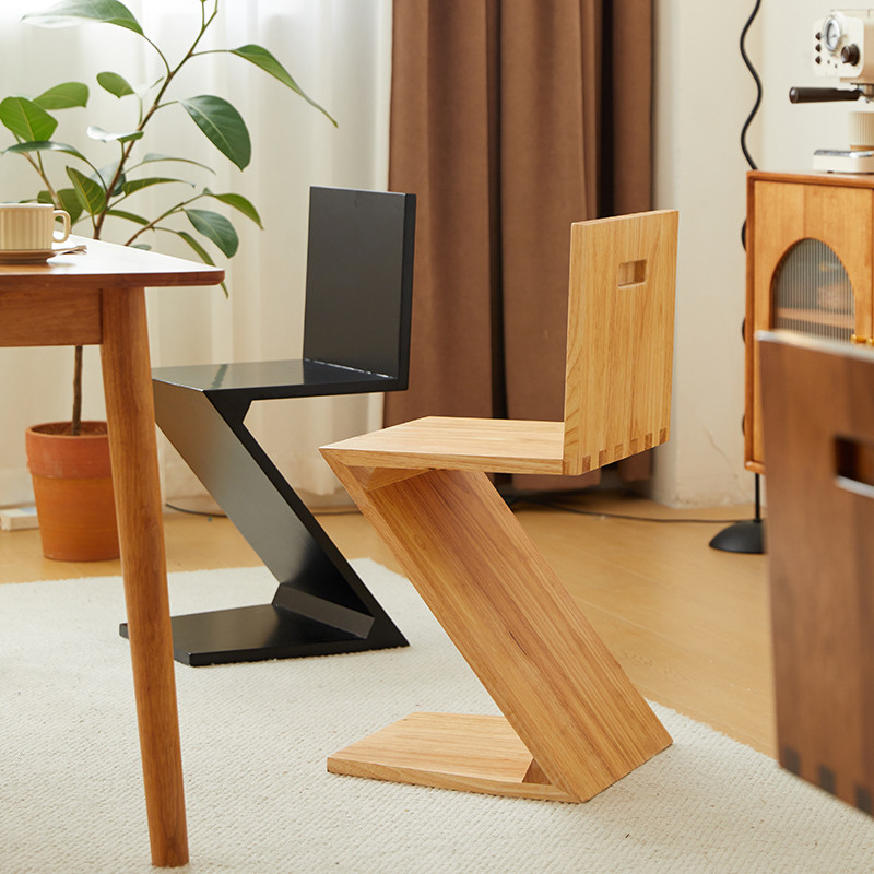 Solid Wood Dining Chair, Minimalist Special-Shaped Z-Shaped Chair, Home ...
