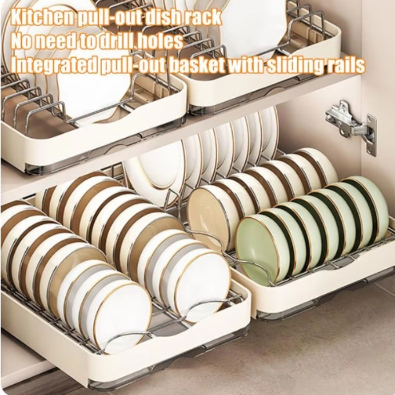 Pull Out Dish Racks Stainless Steel Bowl Storage Rack Cabinet Organizer ...