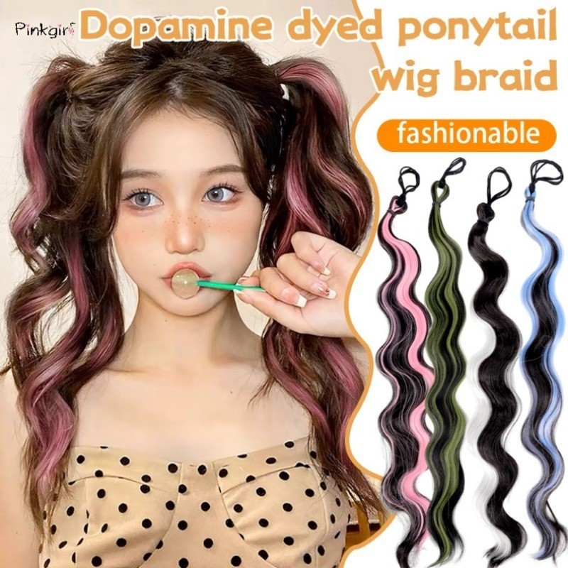 Sweet Cool Y2K Highlight Synthetic Self-Winding Hair Bundle 50cm Wavy DIY Hair Bun Ponytail ...