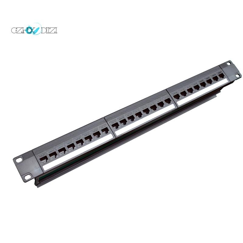 19Inch 1U Cabinet Rack Pass-Through 24 Port CAT6 Patch Panel RJ45 ...