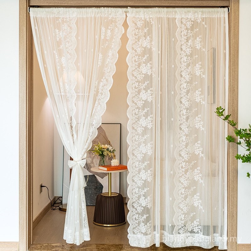 Perforation-Free Velcro Curtain Window Screen Curtain French White Lace ...