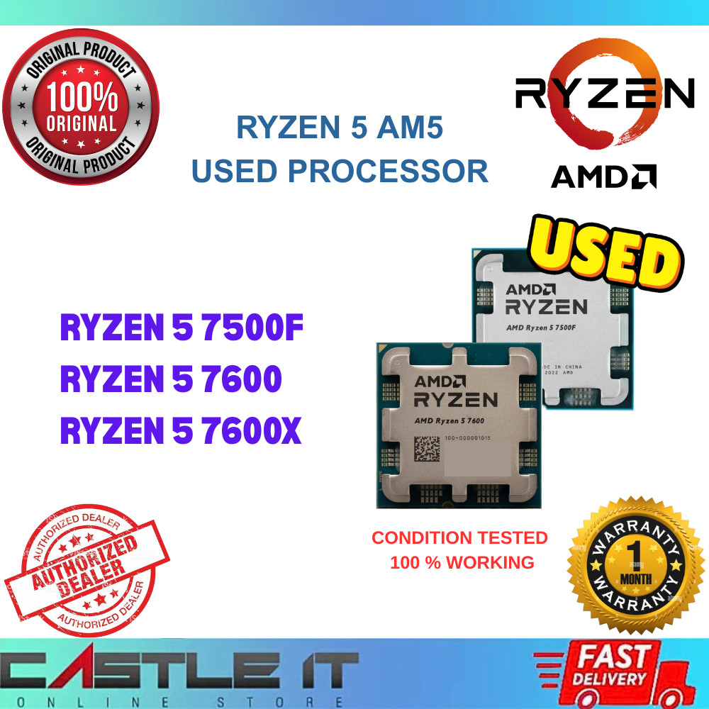 AMD Ryzen 5 7500F 7600 7600X AM5 Used Processor CPU Original Preowned ...