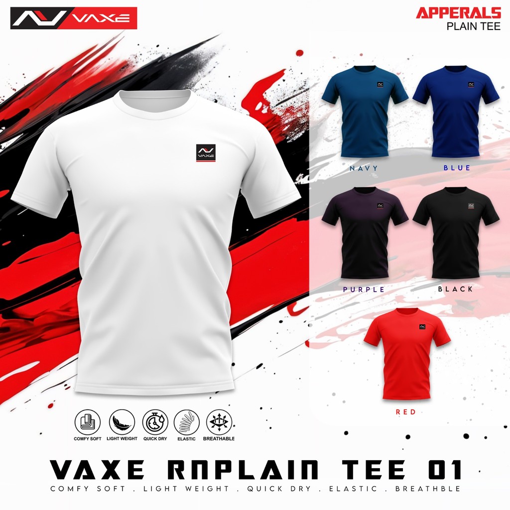 VAXE RNPLAIN TEE 01 badminton shirt baju badminton 100% Original [ 6 ...