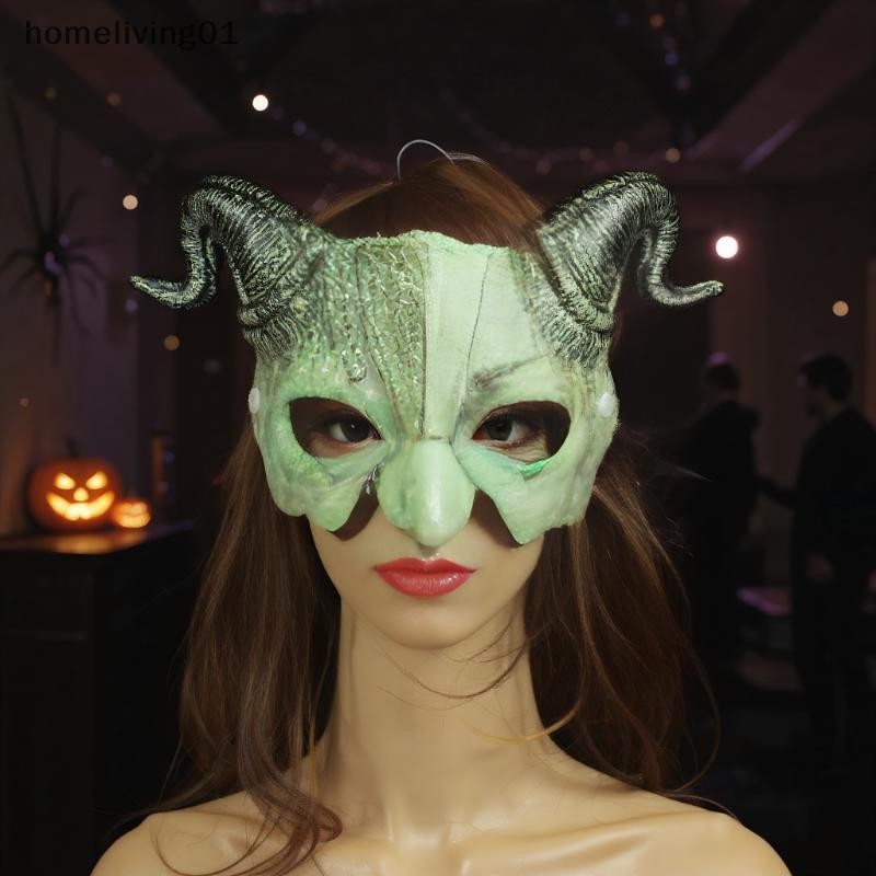 ho 1 Piece Horns Devil Half Face PU Mask Halloween Demon Mask Party ...