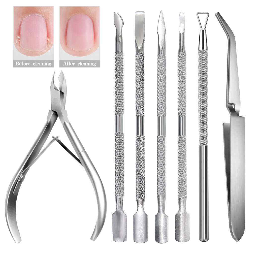 7 Pcs Professional Remover Nail Care Manicure Kits Stainless Steel Nail ...