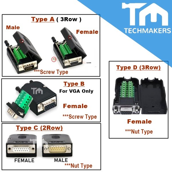 DB15 DB 15 Male/Female Solderless Solderless Connector 2 Row / 3 Row 15 ...