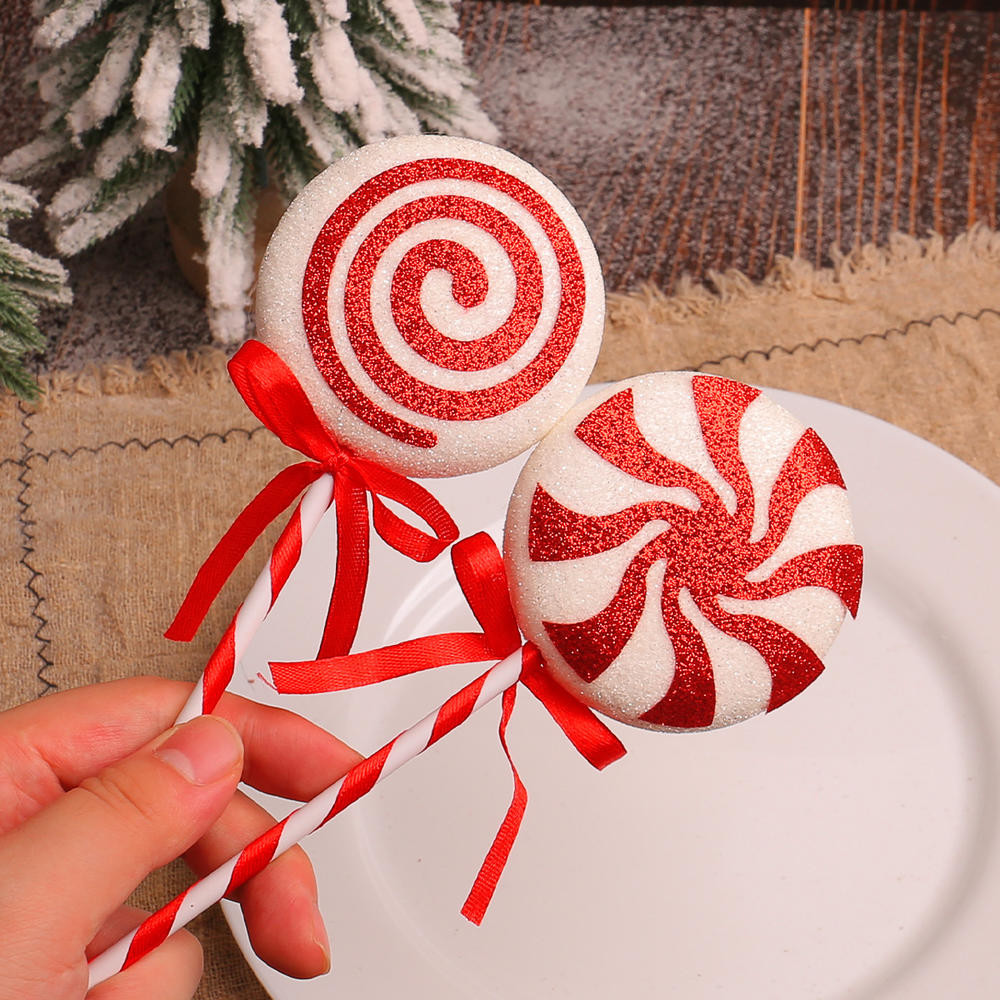 Christmas Lollipop Candy Picks 8.26inch Glitter Peppermint Candy ...