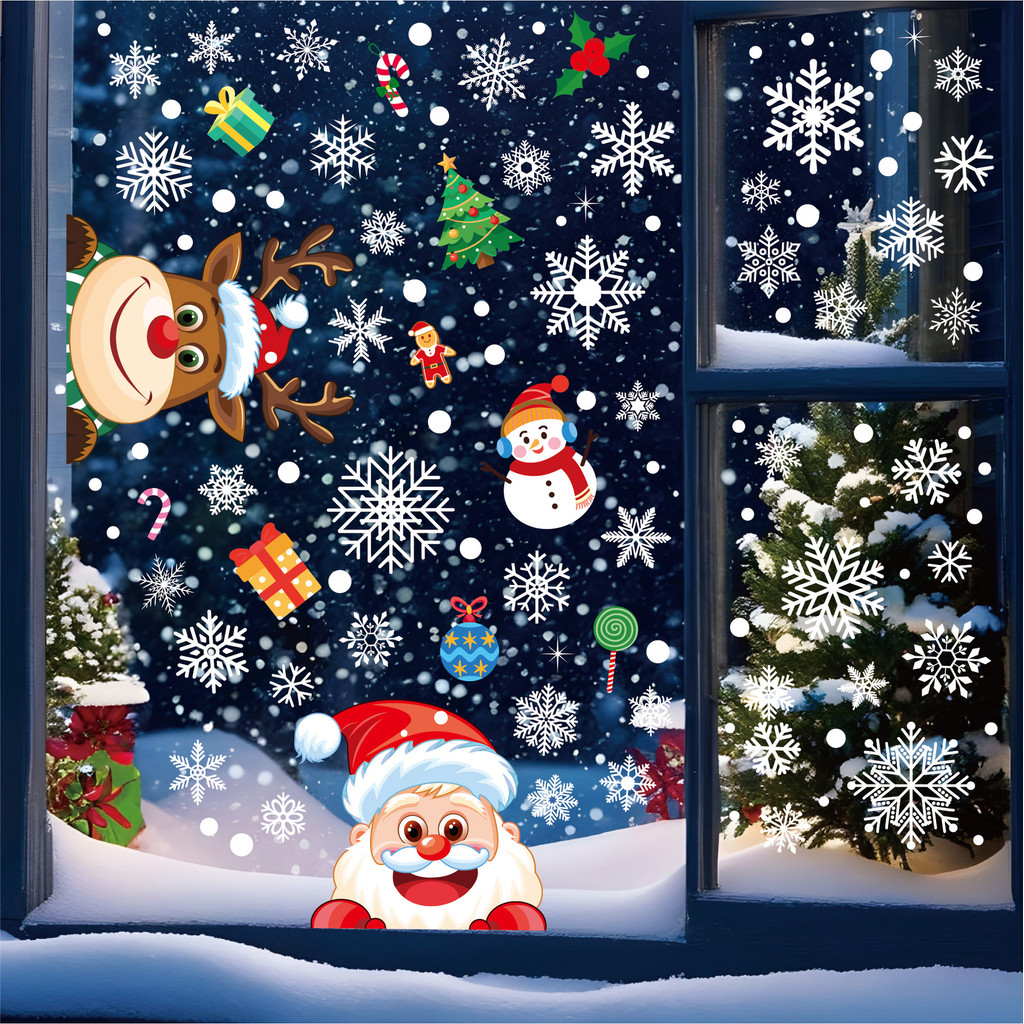 Christmas Window Stickers Decorations Santa Elk Electrostatic Stickers ...