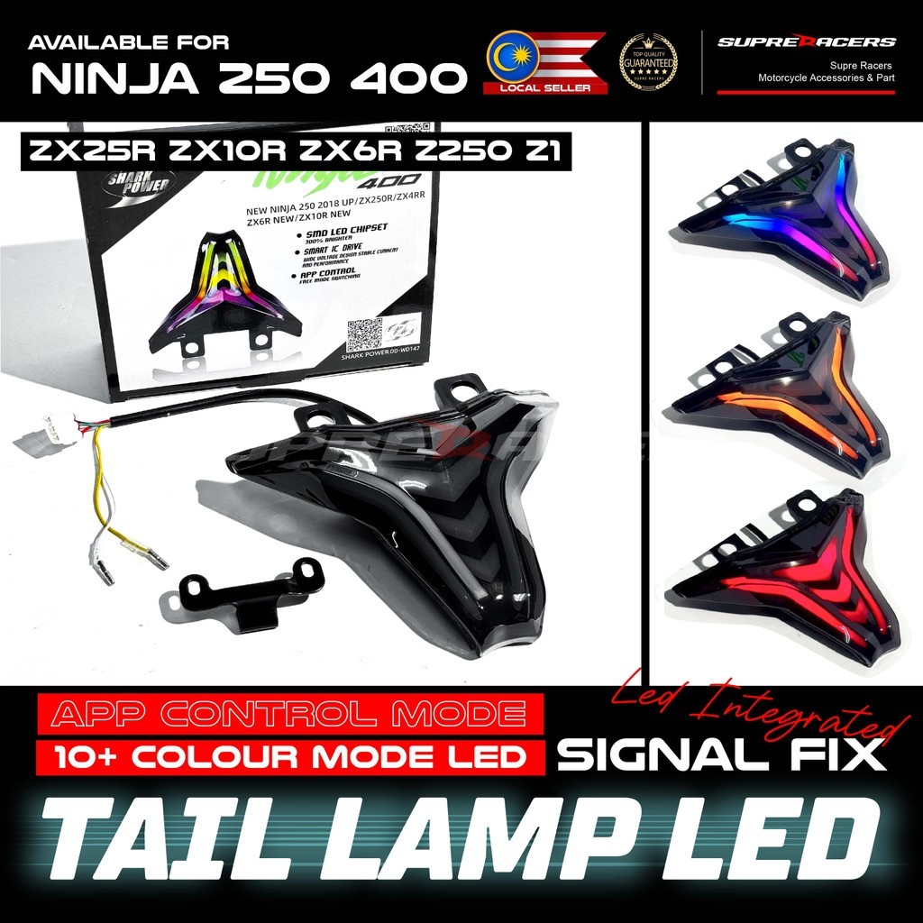 Tail Lamp LED SHARK POWER KAWASAKI NINJA 250 400 ZX25R ZX10R ZX6R Z250 ...