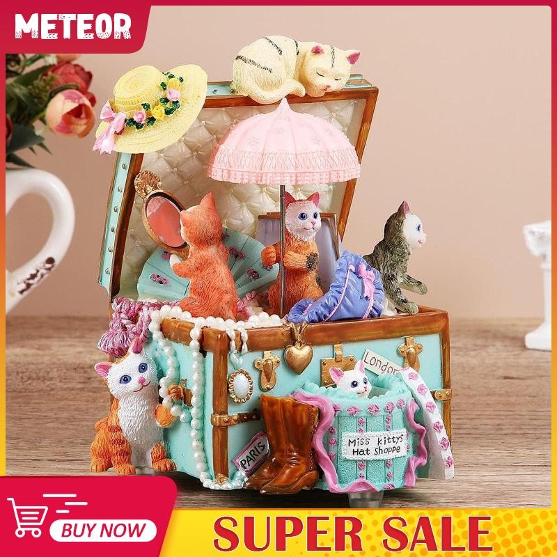 [meteorMY] Christmas Cat Gift Box Statue Tabletop Ornament Christmas ...