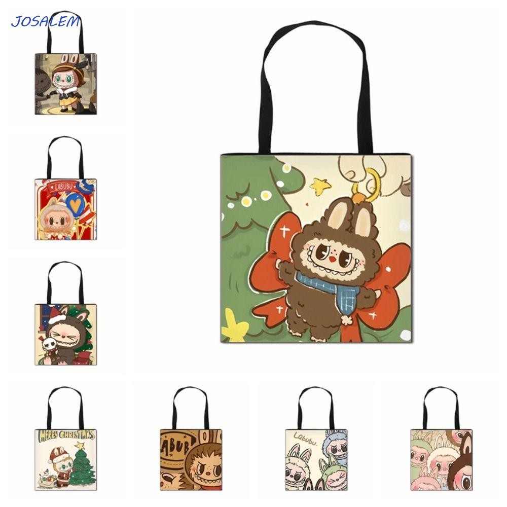 JOSALEM Labubu Canvas Bag, Large Capacity Cartoon Labubu Bucket Bag ...