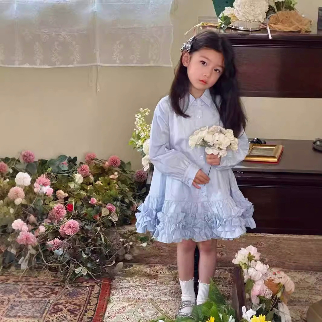 autumn sweet baby girls solid color cake hemline long sleeve shirt dress spring kids girls ...