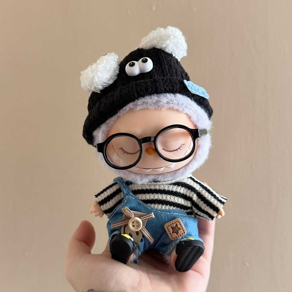 (Cloth Only)17 Cm labubu baby clothesmacaron sit party striped cartoon ...