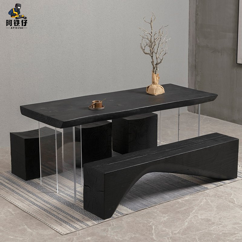 Wabi Jifeng karbonisasi kayu hitam akrilik meja teh papan besar reka ...