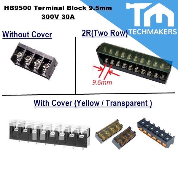 HB9500 2P - 10P PCB Barrier Terminal Block With Cover 300V 30A 9.5mm ...
