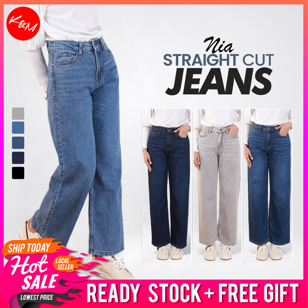 KM Tyla Women Straight Cut Denim Jeans Pants 28-38 [P7752] | Shopee ...