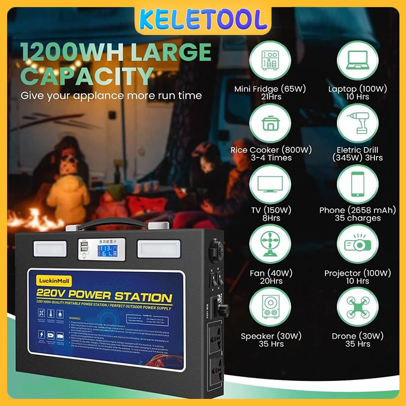 KELETOOL 1200W Powerbank Power Bank Station Fast Charge Charger Solar ...