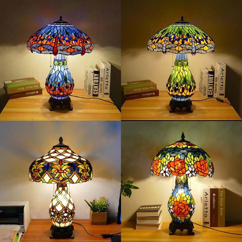 Retro Colored Table Lamp Luxury Home Desk Lamp 30/40cm Handmade Stained ...