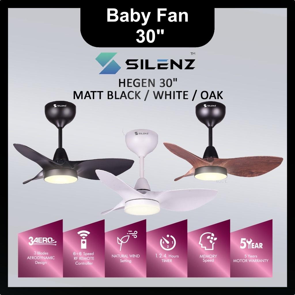 SILENZ HEGEN 30" DC Motor Remote Mini LED Ceiling Fan (Matt Black/White ...