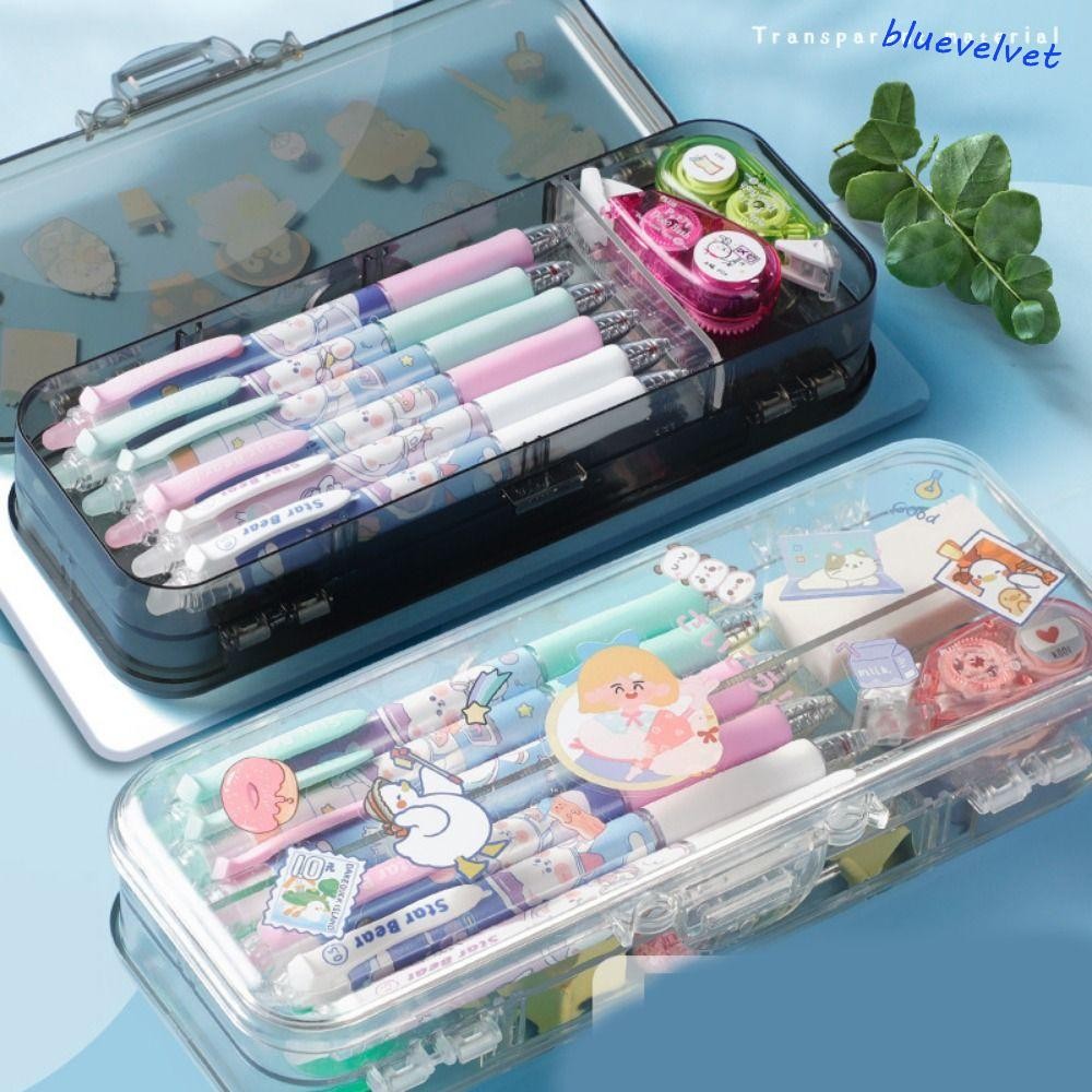 BLUEVELVET Stationery Storage Box, with Rulers Plastic Transparent ...