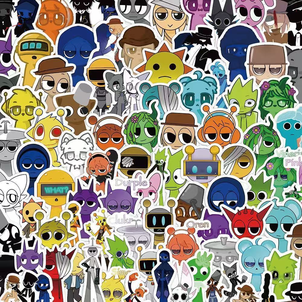 100Pcs/Set Sprunki Incredibox Mini Diary Manual Stickers DIY Fashion ...