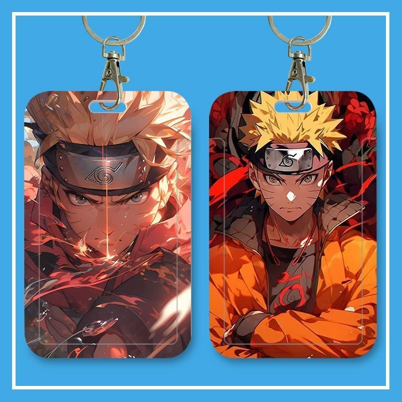 Cool Naruto name tag keychain with lanyard Student campus card bus card ...