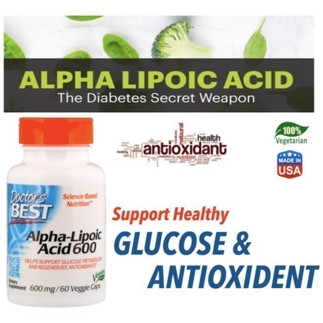 Doctor's Best, ALA Alpha Lipoic Acid 600mg, 60 Vcaps / 180 Vcaps, 100% ...