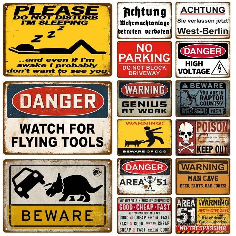 Caution Warning Metal Sign For Safety Signs Danger Beware Tin Sign ...