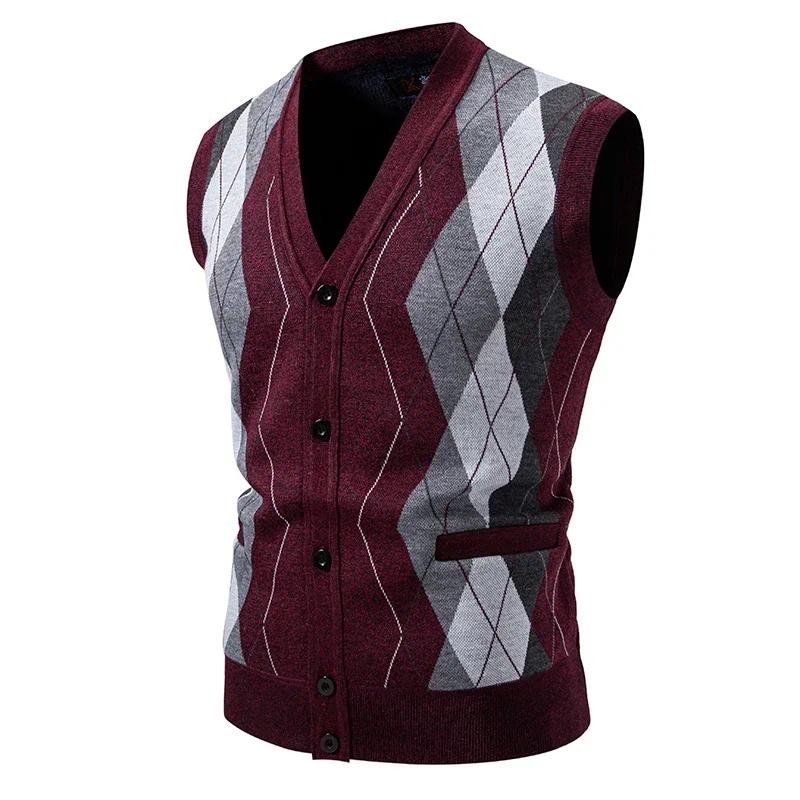 Men's Knitted Cardigan Wool Vest Button Casual Warm Men's Knitted Vest ...
