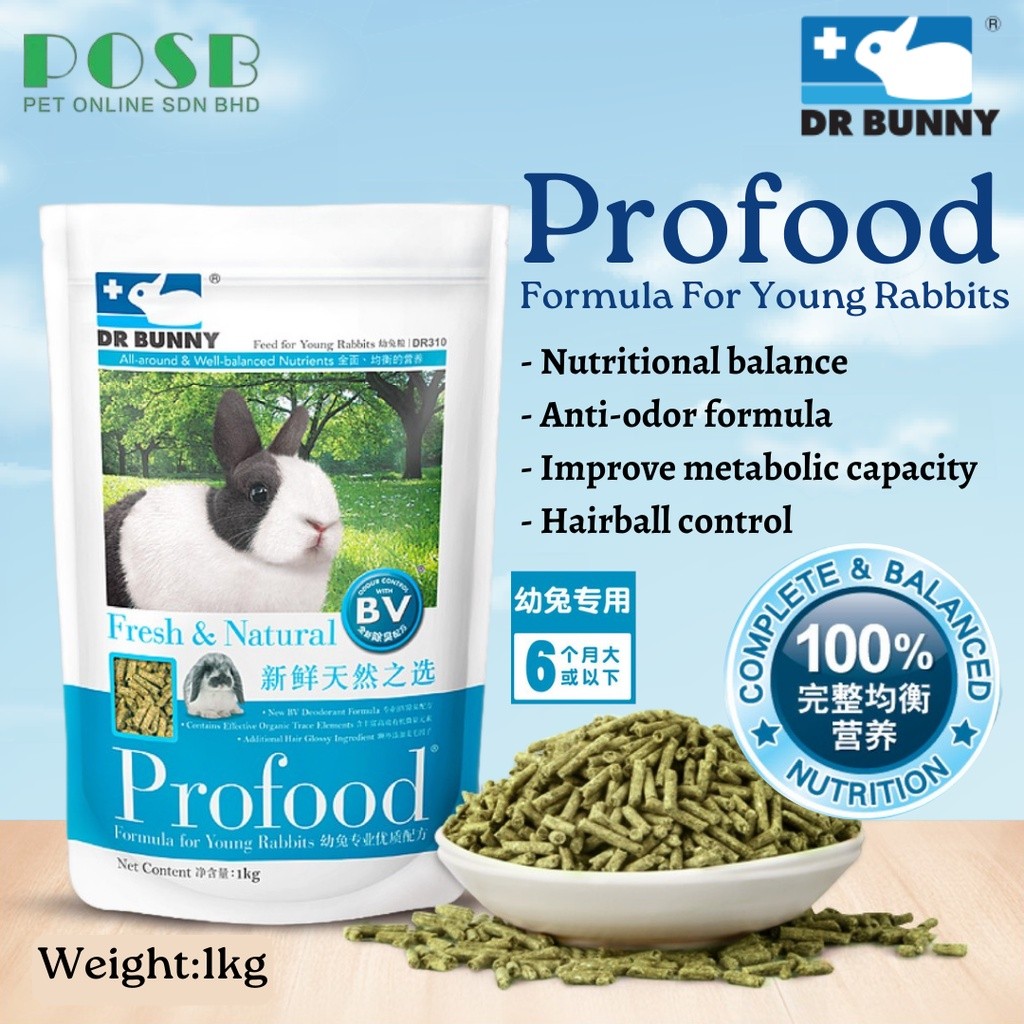 Dr Bunny Profood Fresh & Natural Formula Feed for Young Rabbits 1kg ...