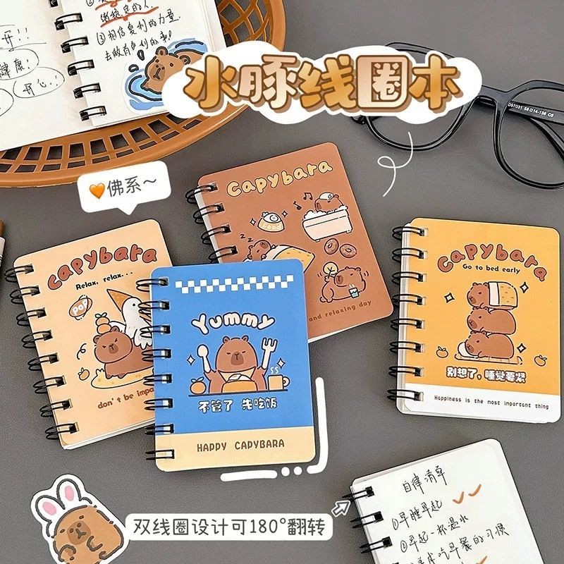 Capybara Notebook Mini Spiral A7 Cute Cartoon Diary Pocket Book Notepad ...