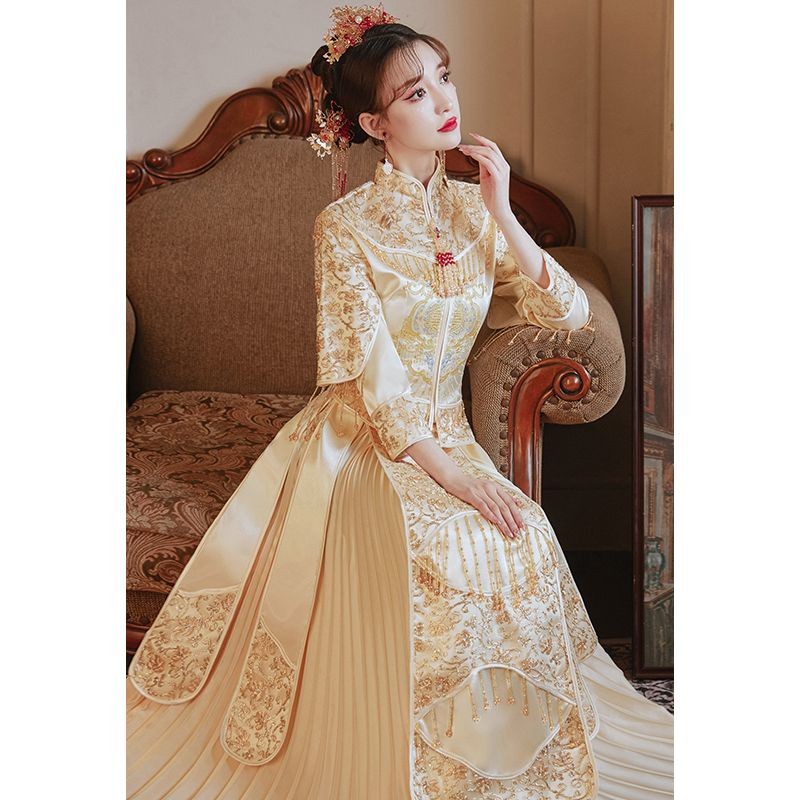 2024 Champagne Color Xiuhe Dress Bridal Dress Dragon Phoenix Gown ...