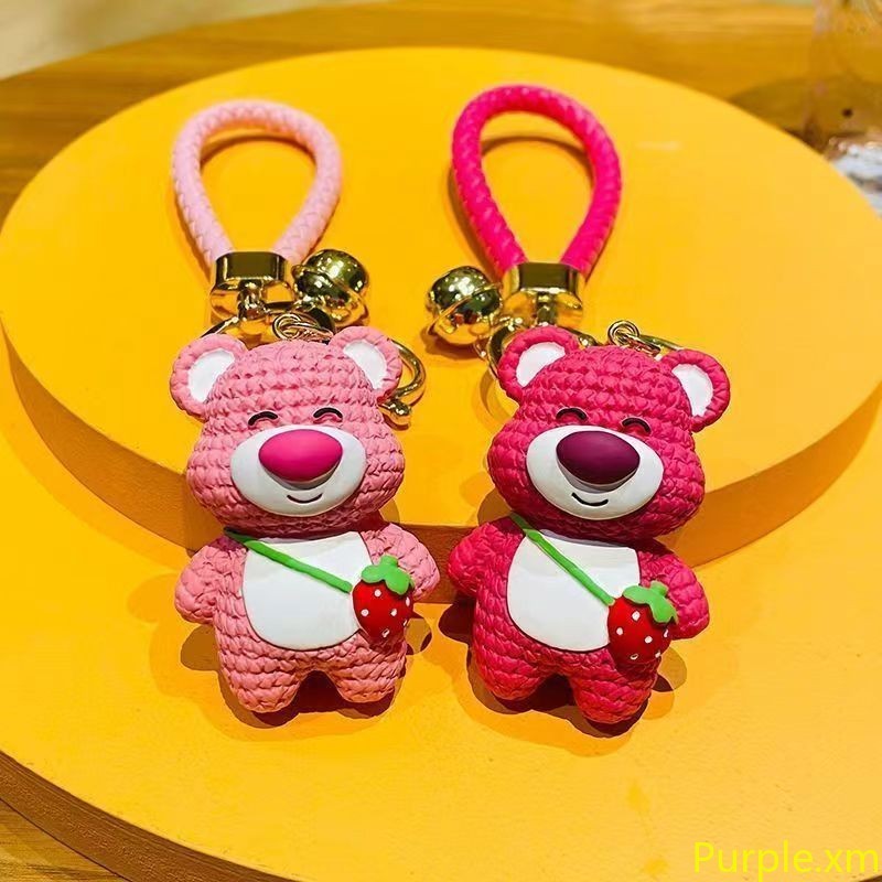 Cute Cartoon Keychain Strawberry Bear Keychain Female Bag Pendant ...