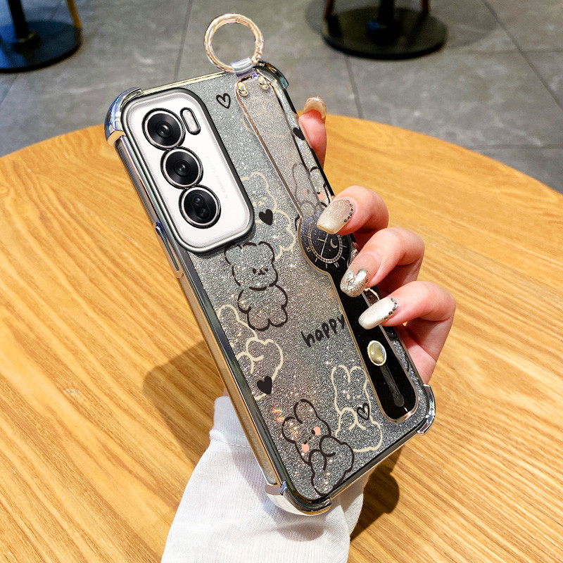 Casing for Oppo A3 Pro 5G Luxury Four Corner Anti Drop Line Bear Wrist ...